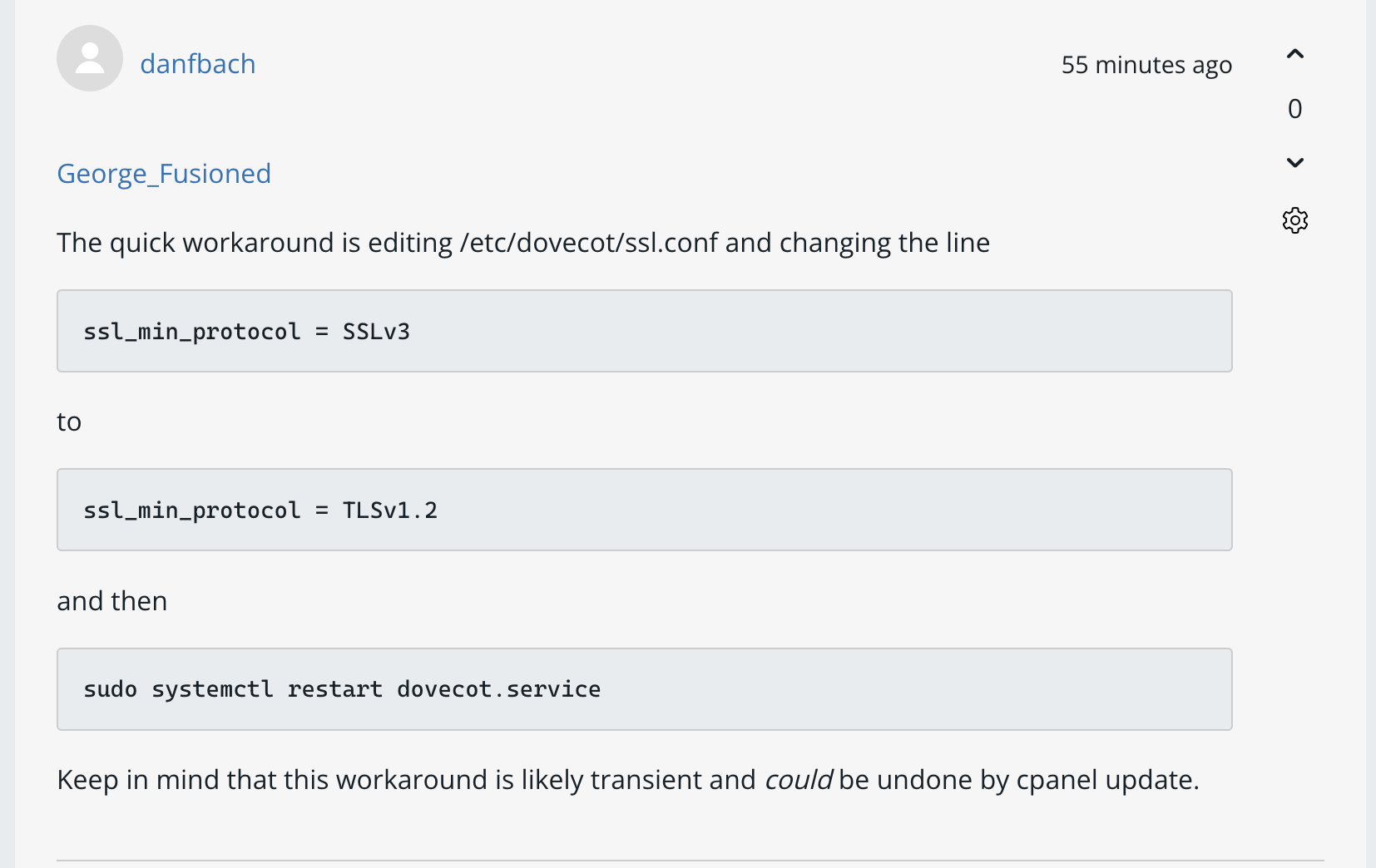Dovecot 2.4 / cPanel 132 Upgrade - “Connection reset by peer” with ...